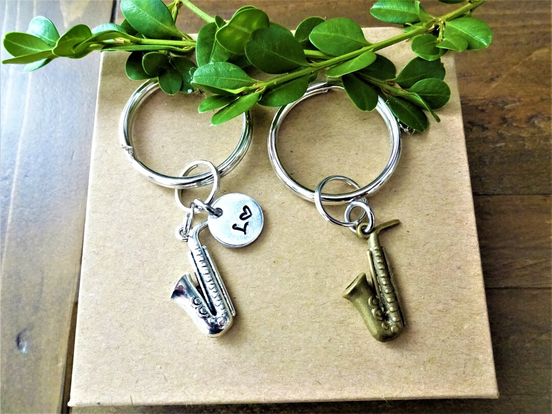 3D SAXOPHONE KEYCHAIN Personalized With Initial Charm - Choose Silver ...