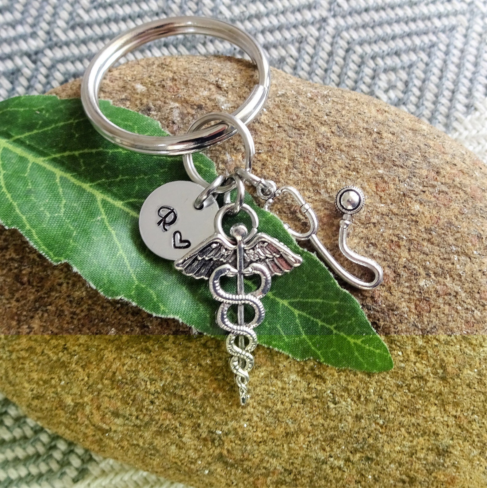 CADUCEUS & STETHOSCOPE Keychain Personalized With Initial - Etsy