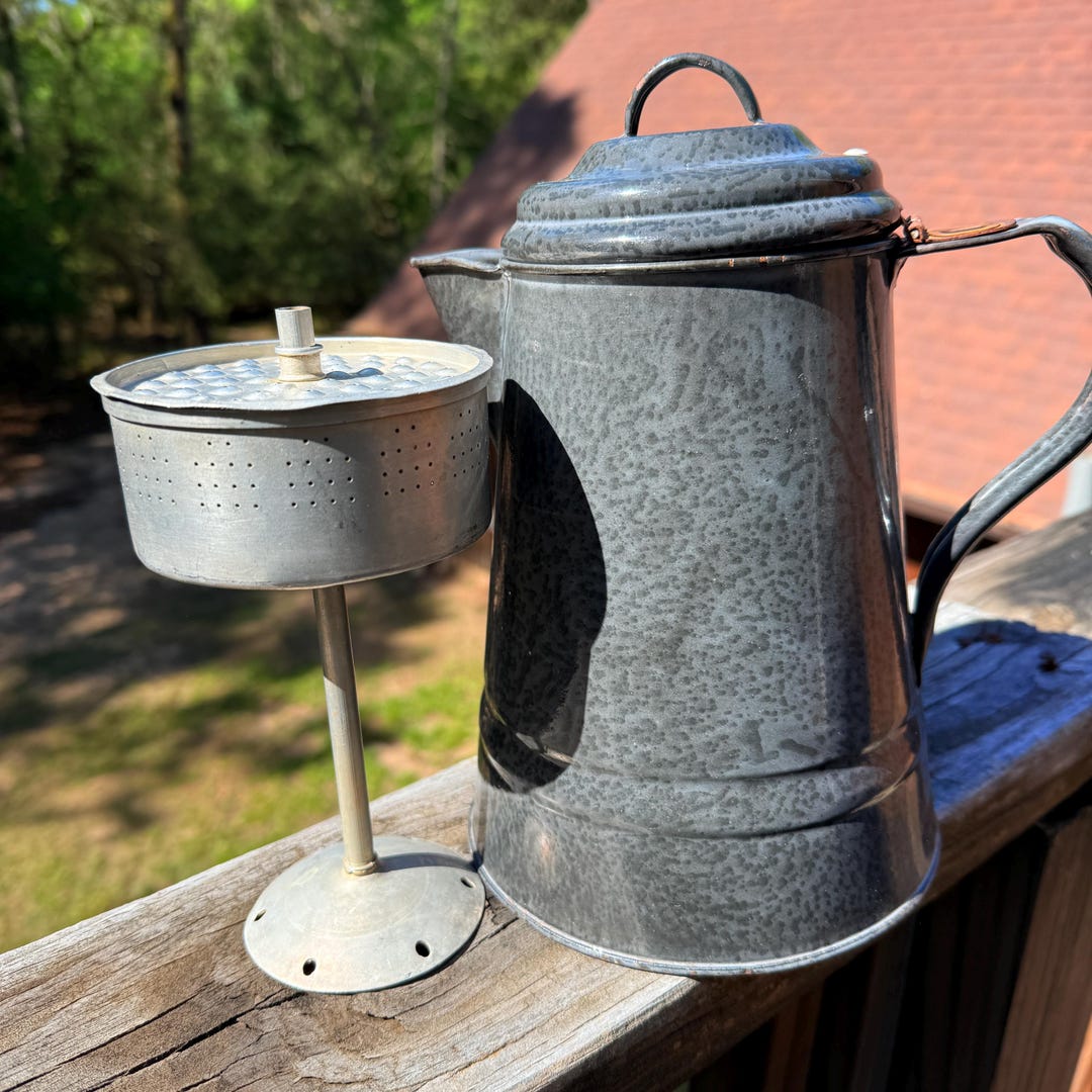 Large Graniteware Enamel Percolator Coffee Pot Campfire Farmhouse WITH ...
