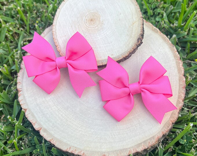 Hot Pink Pigtail Bows, Pink Pigtail Hair Bows, Pink Bow Hair Clips ...