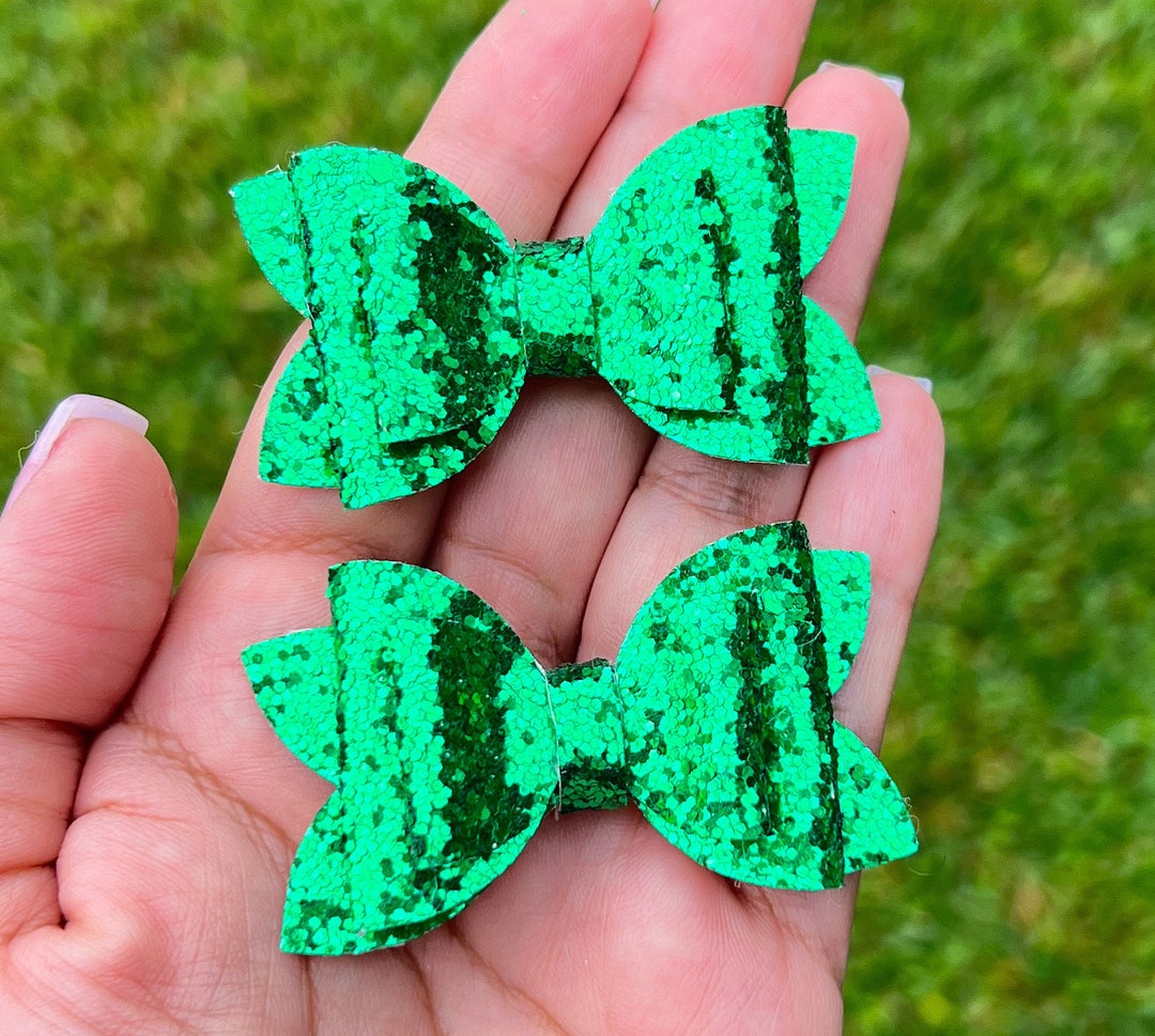 Green Glitter Pigtail Bows, Glitter Bow Clips, Green Piggy Bows, Green ...