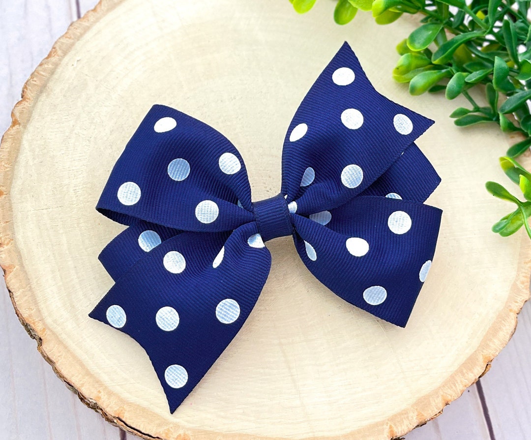 Navy Blue Hair Bows Polkadot Hair Bows School Hair Bows - Etsy