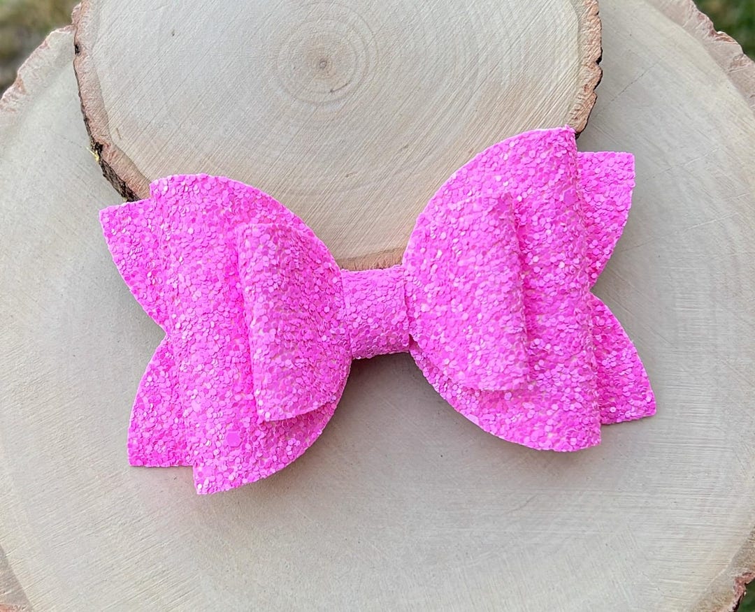 Bright Pink Glitter Bow, Glitter Bow Headband, Pink Glitter Hair Bow ...