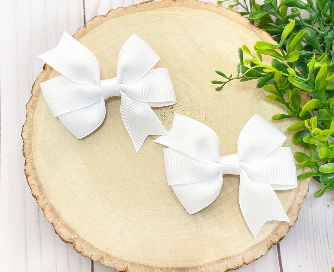 White Pigtail Bows, White Bow Clips, Girls White Bows, White Bows for ...