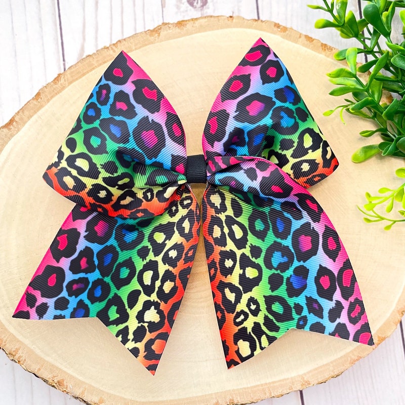 Rainbow Leopard Cheer Bow - Etsy