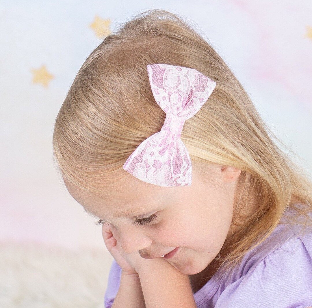 Pink Lace Bow, Pink Lace Hair Bow, Pink Lace Hair Clip, Pink Lace ...