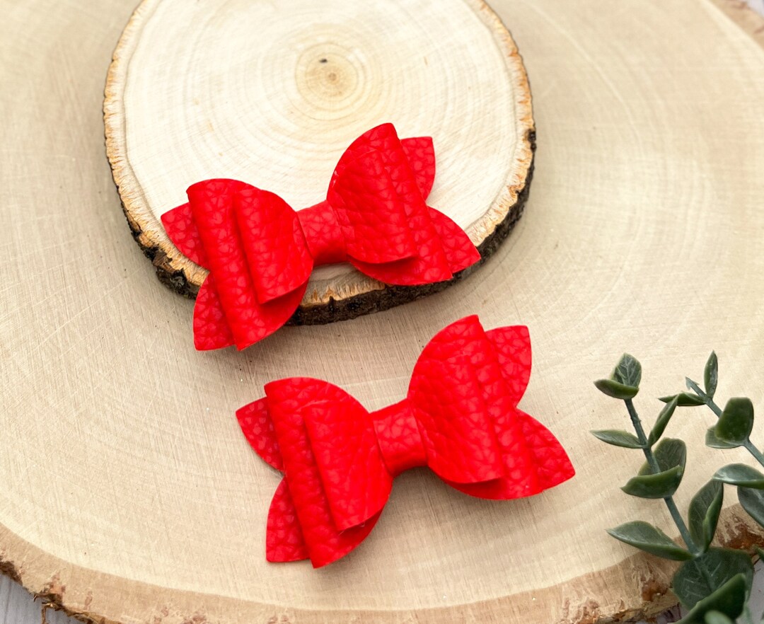 Bright Red Pigtail Bows, Red Faux Leather Pigtail Bows, Hair Bows for ...