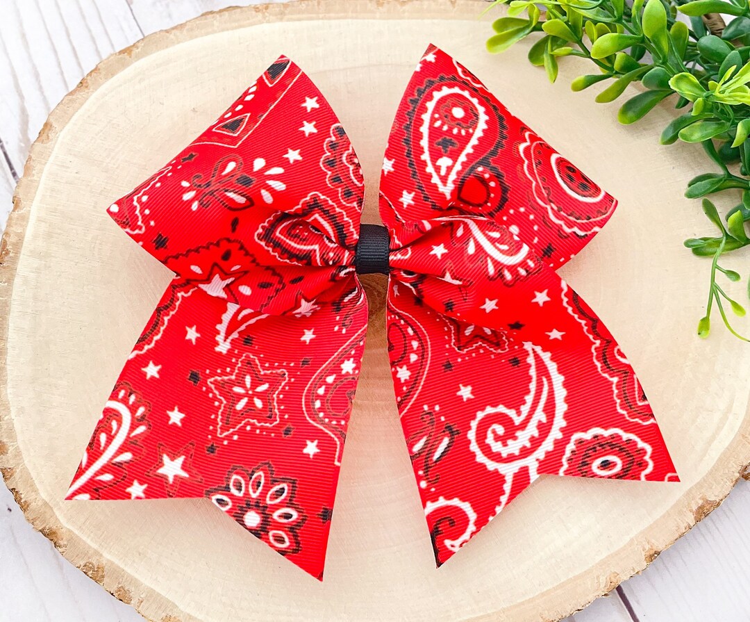 Red Bandana Hair Bow, Bandana Cheer Bow, Paisley Hair Bow, Paisley ...