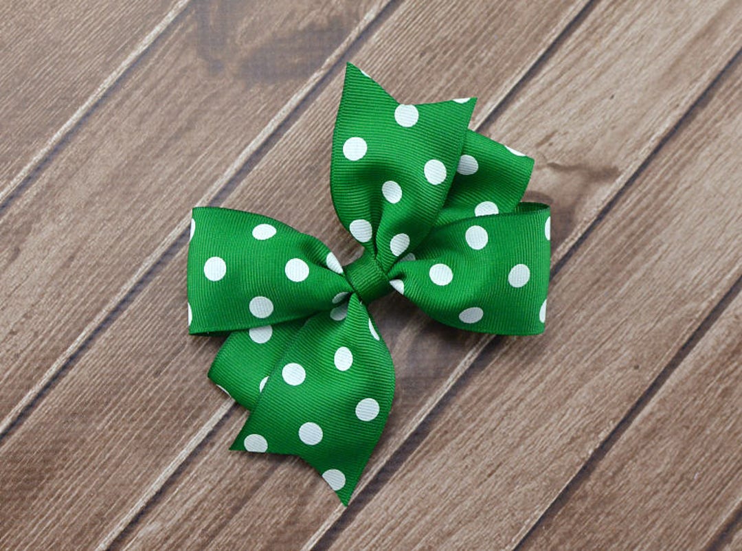 Green Hair Bow, Green Polka Dot Bow, Green Polkadot Hair Bow, St ...