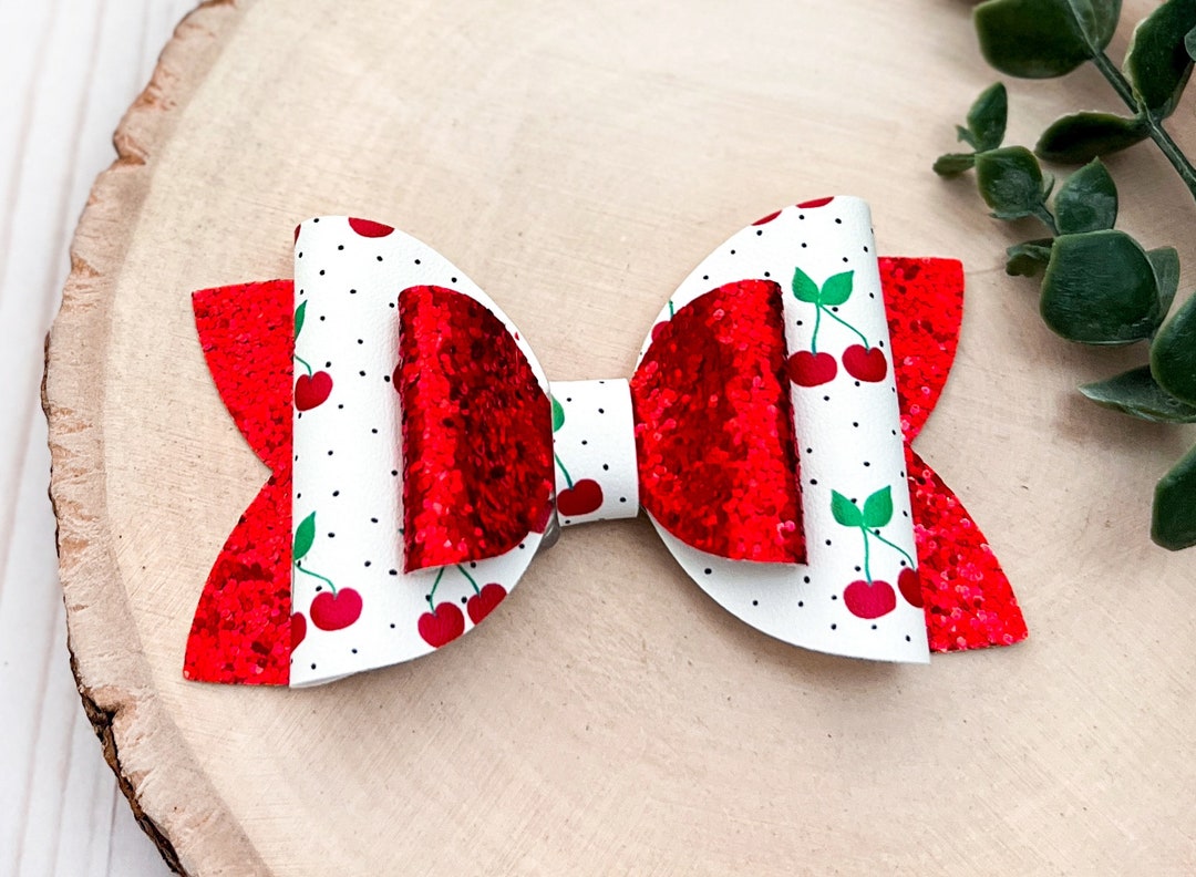 Red Cherry Hair Bows, Cherry Leather Bows, Toddler Hair Bow, Cherry Bow ...