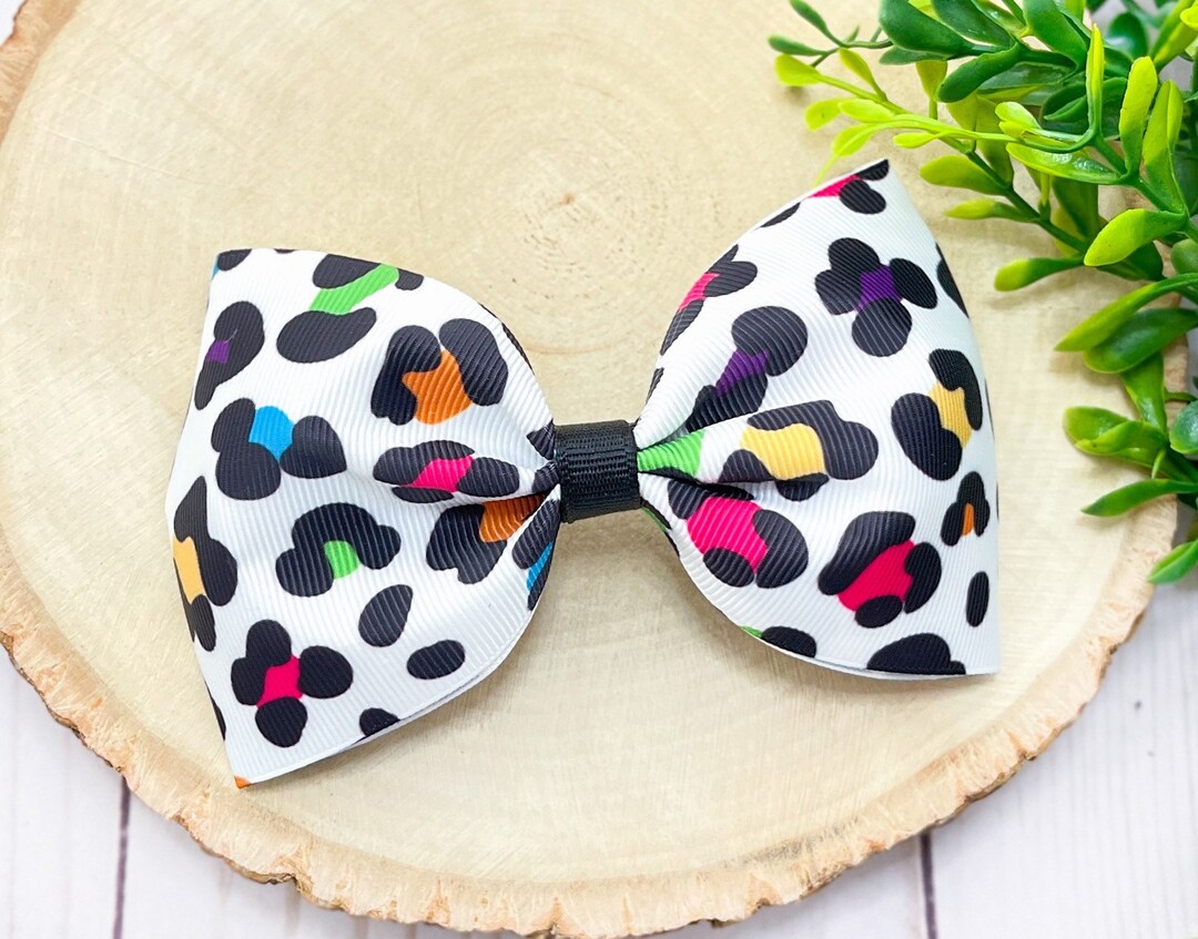 Leopard Hair Bow, Rainbow Leopard Bow, Leopard Print Bow, Leopard Cheer ...