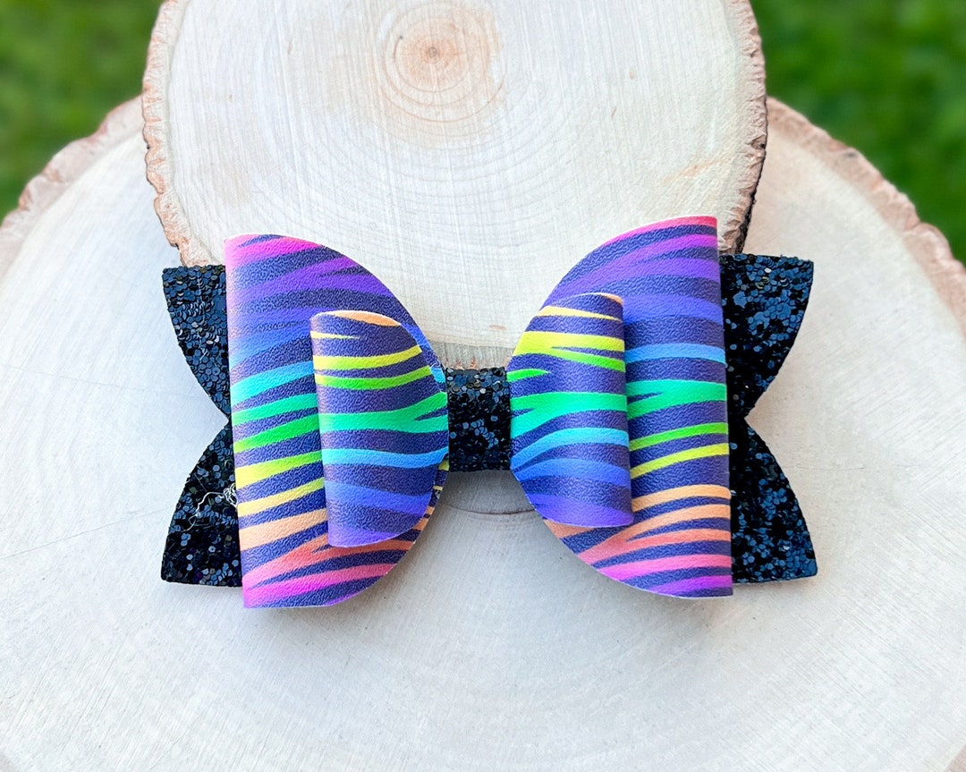 Rainbow Zebra Hair Bow, Zebra Hair Clip, Zebra Pigtail Bows, Zebra ...