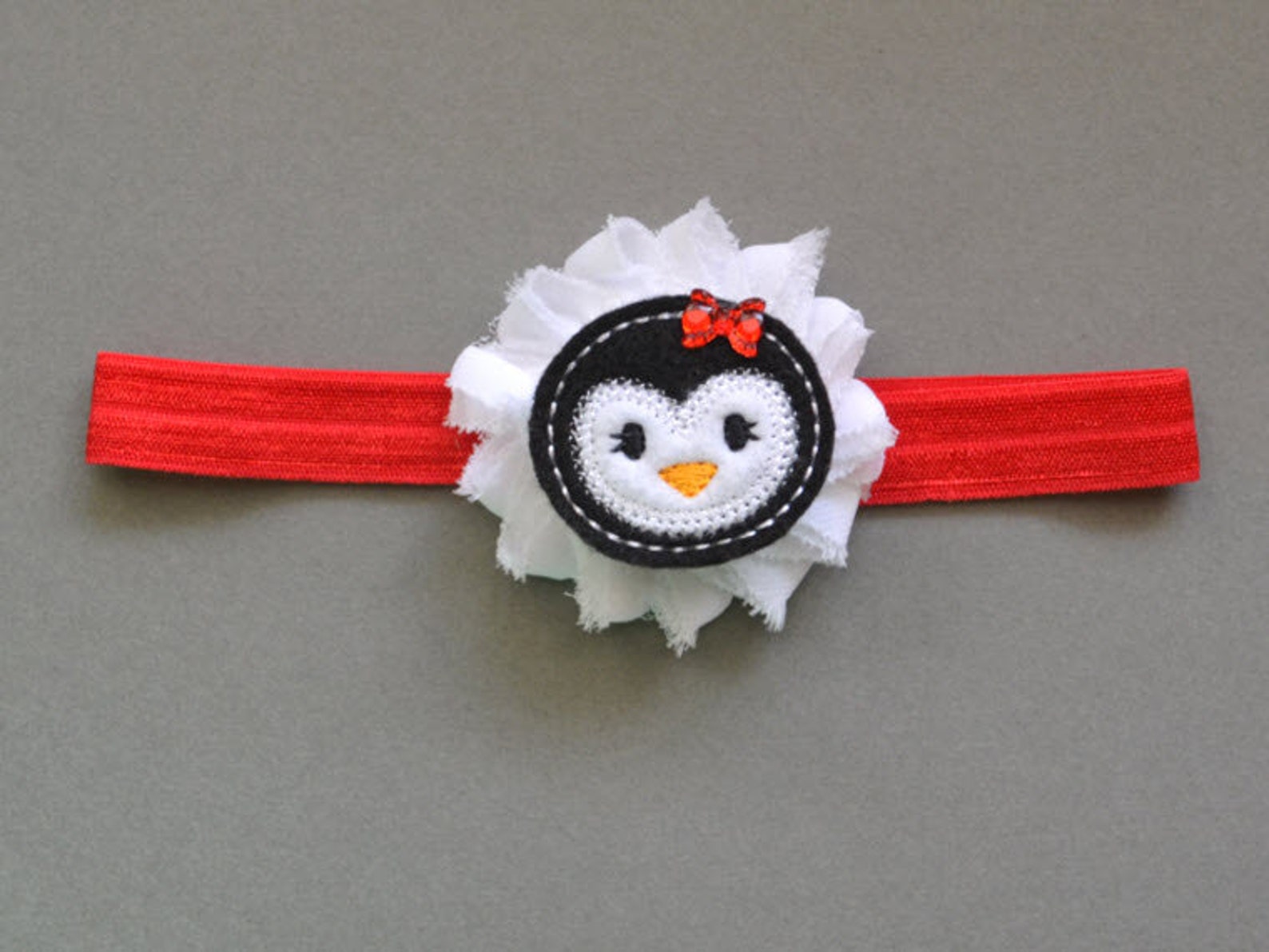 White Penguin Headband Shabby Flower Headband Baby Girl | Etsy