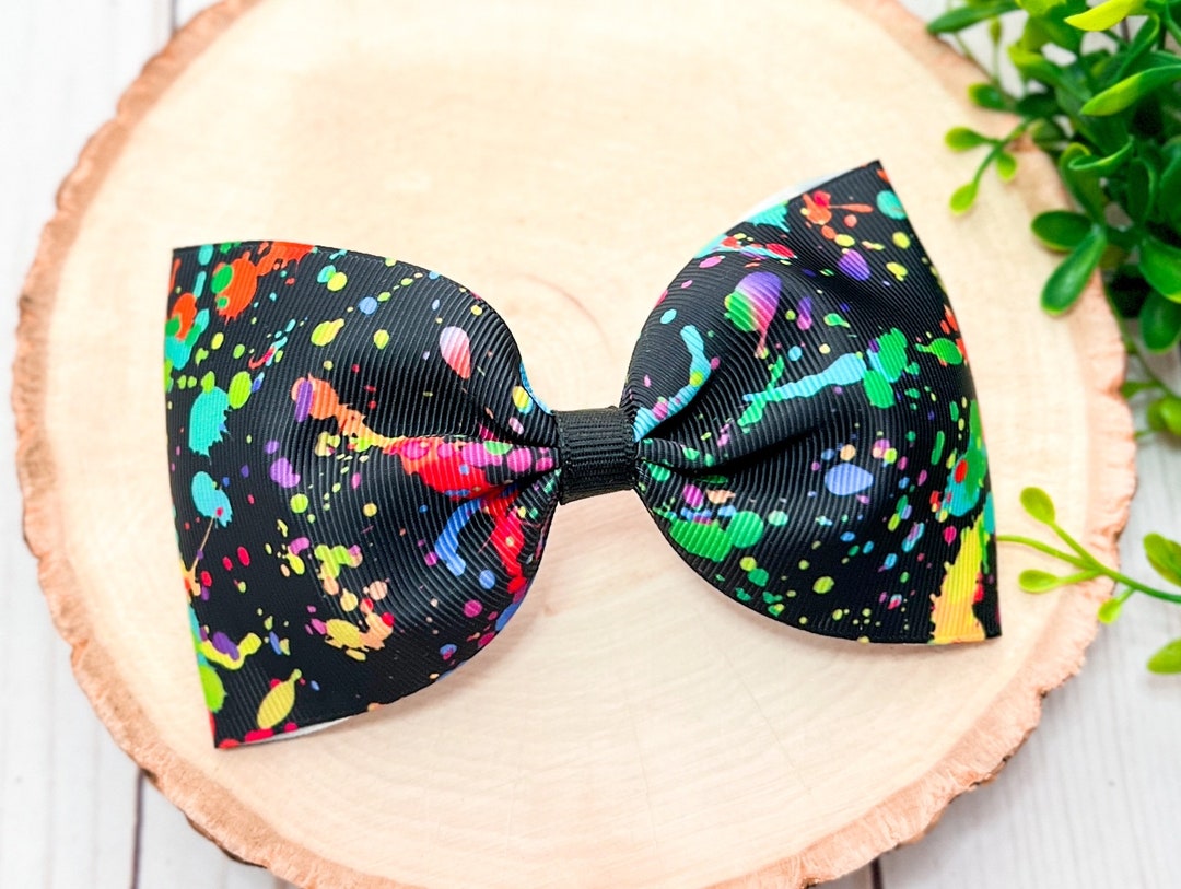 Paint Splatter Bow, Black Paint Bow, Rainbow Paint Bow, Paint Splatter ...