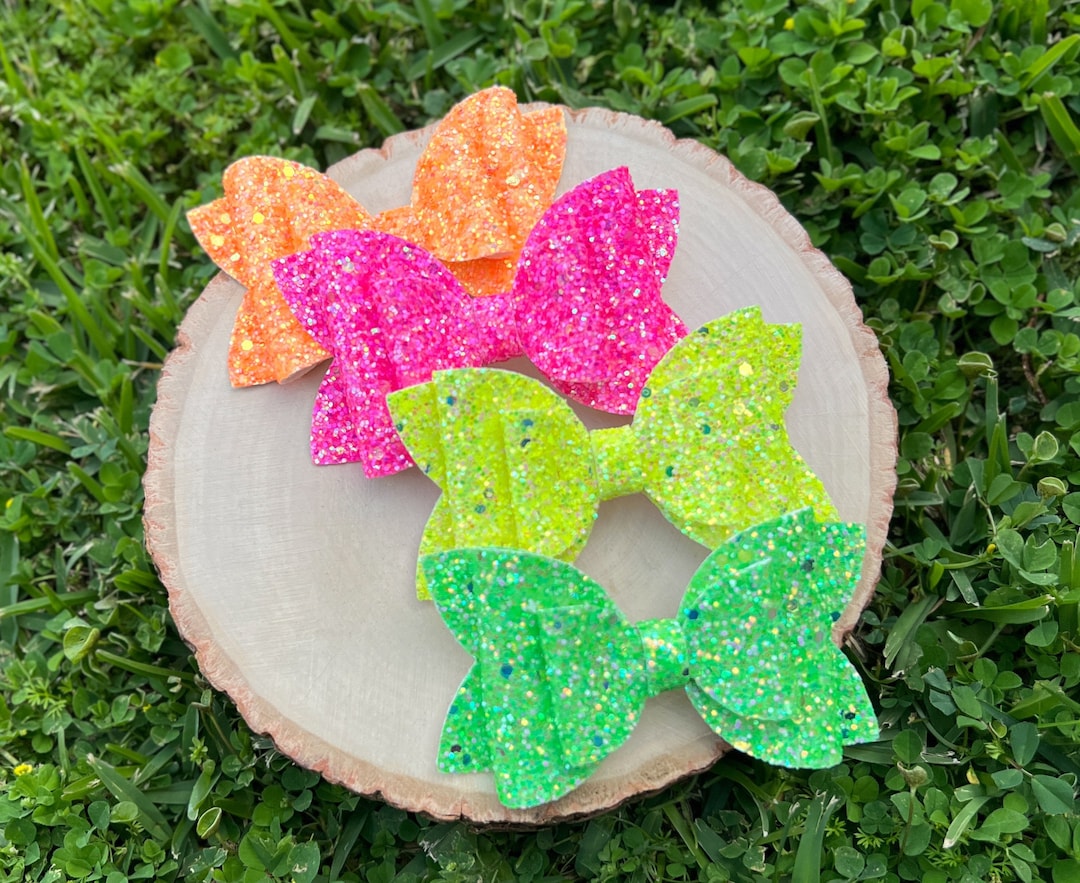 Neon Green Glitter Hair Bow, Neon Yellow Glitter Hair Bow, Neon Orange ...