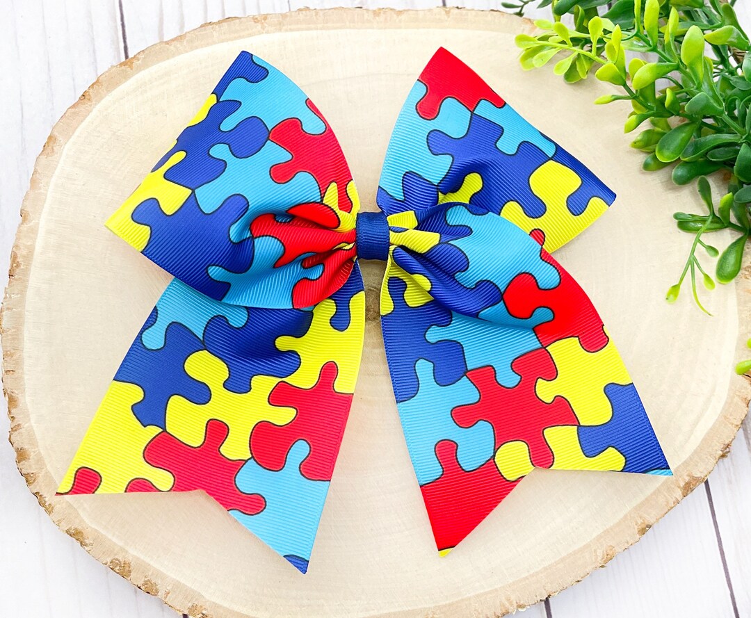 Autism Hair Bow, Autism Awareness Bow, Autism Awareness Cheer Bow, Big ...