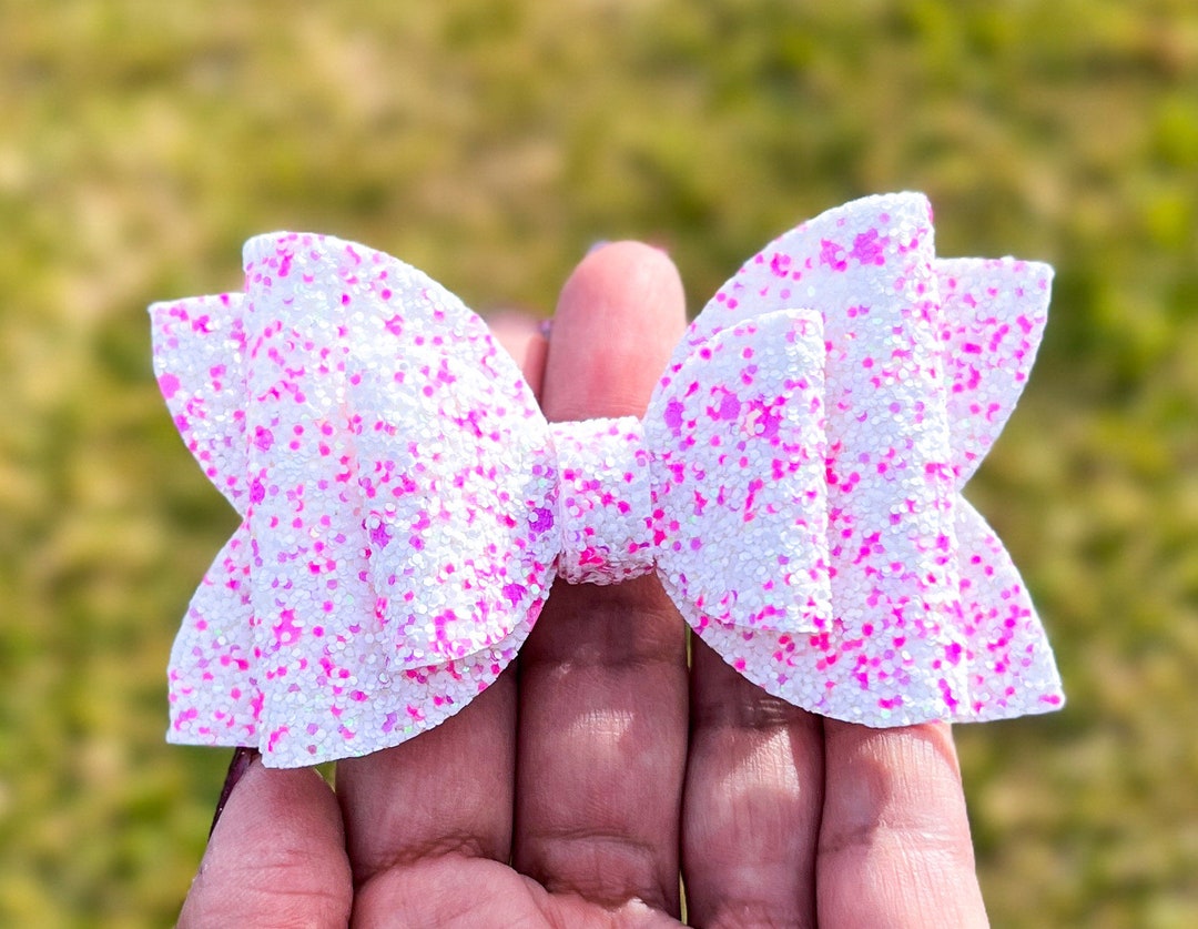 Pink Glitter Hair Bow, Pink Glitter Pigtail Bows, Pink Bow Hair Clip ...