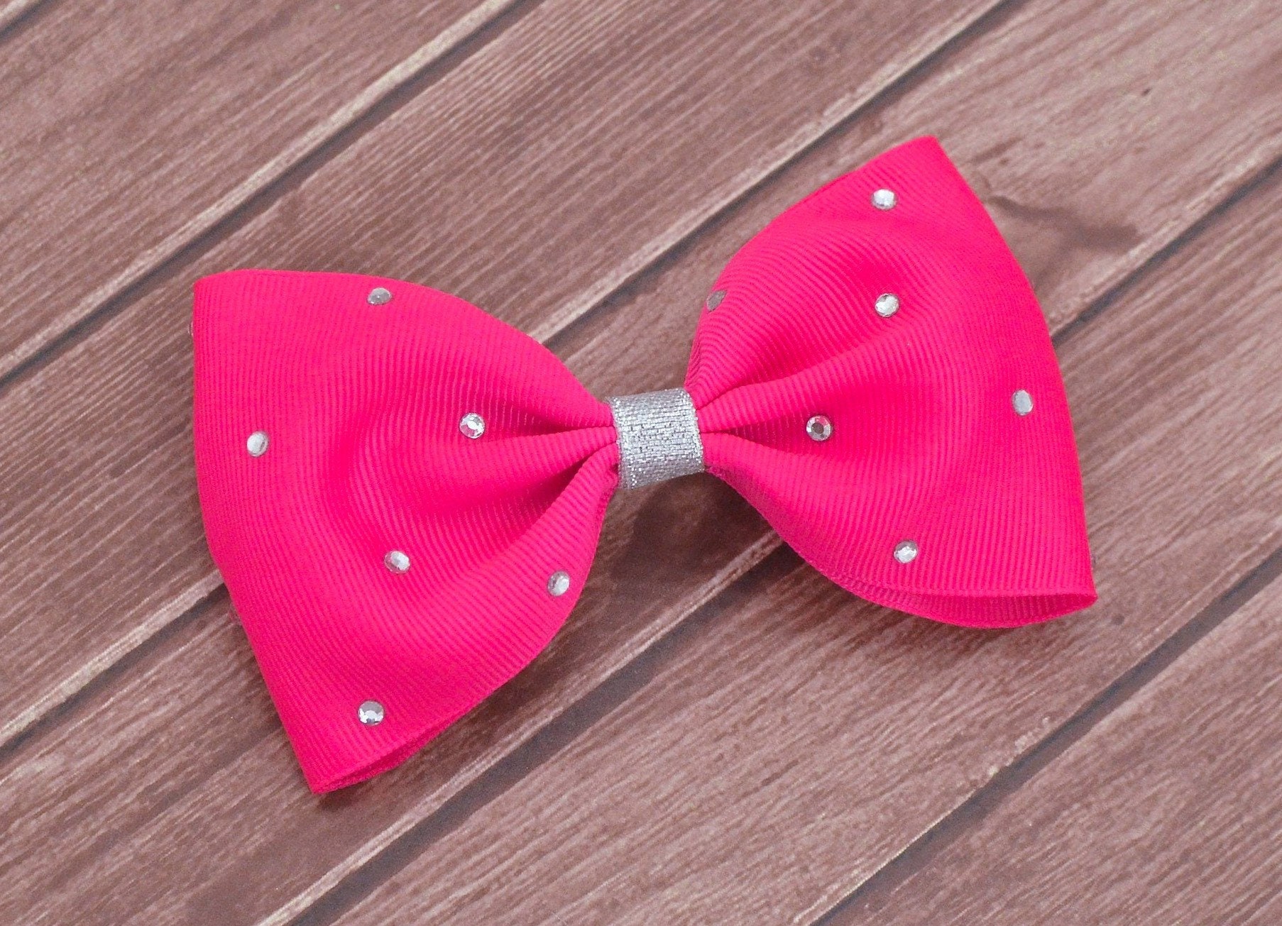 Pink Rhinestone Hair Bow Hot Pink Bow Pink Cheer Bow - Etsy UK