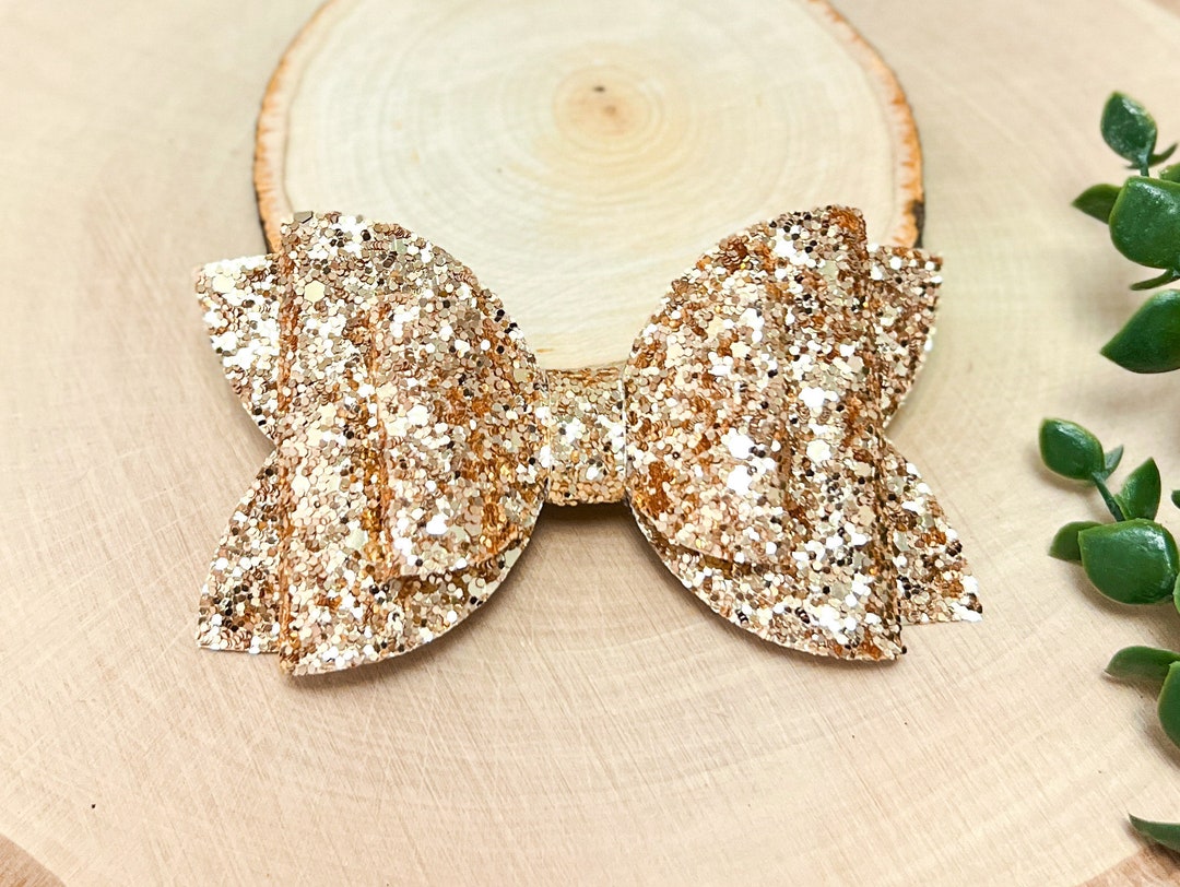 Gold Glitter Bows, Gold Pigtail Bows, Gold Pigtail Hair Bows, Gold Bow ...