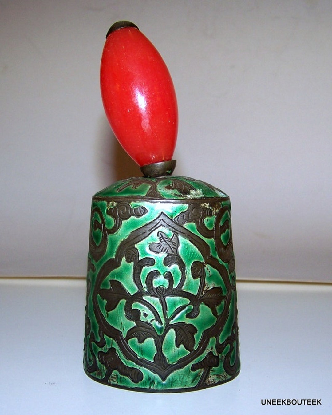 Antique Chinese Hand Painted Enamel on Silver Bell -red Stone Handle ...