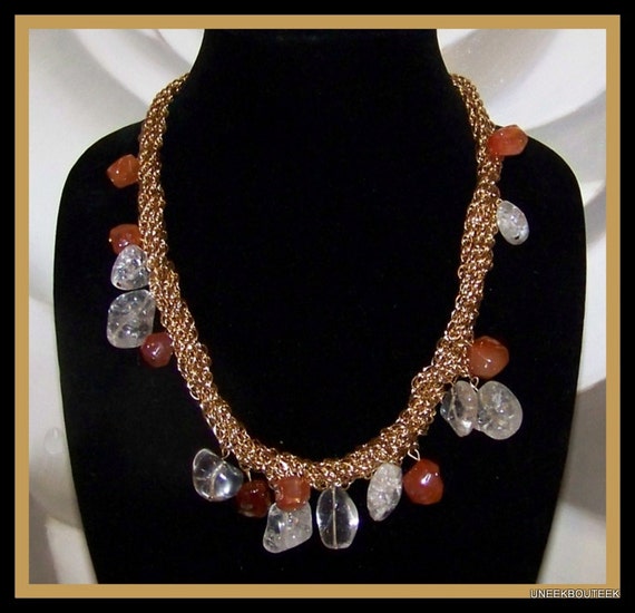 Gold Rope Chain Carnelian & Rock Crystal 5 Strand Torsade | Etsy