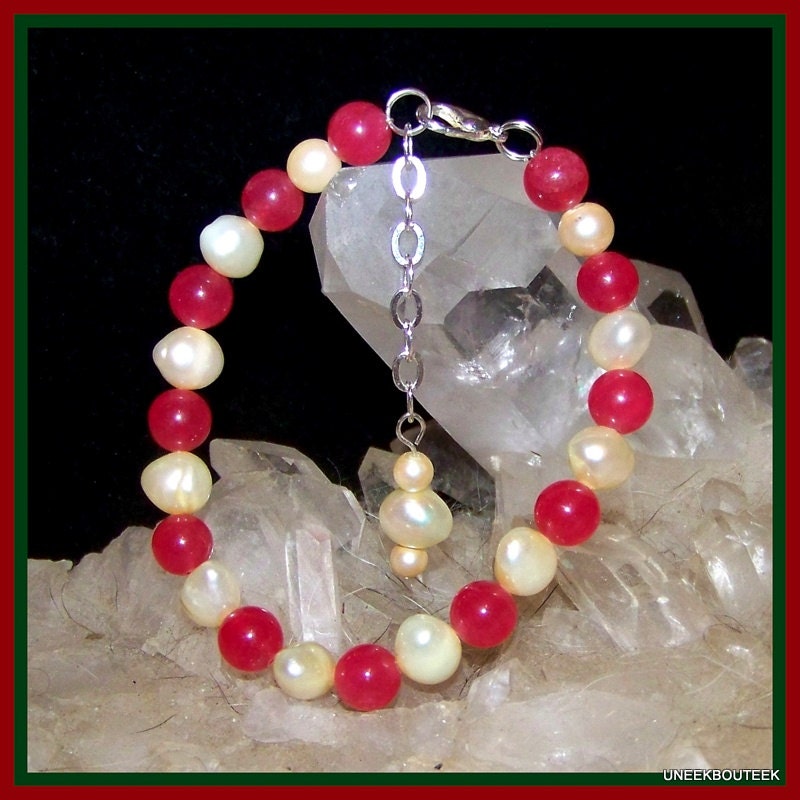 Ruby Red Quartz & White Pearl Extendable Bracelet Candy Cane - Etsy