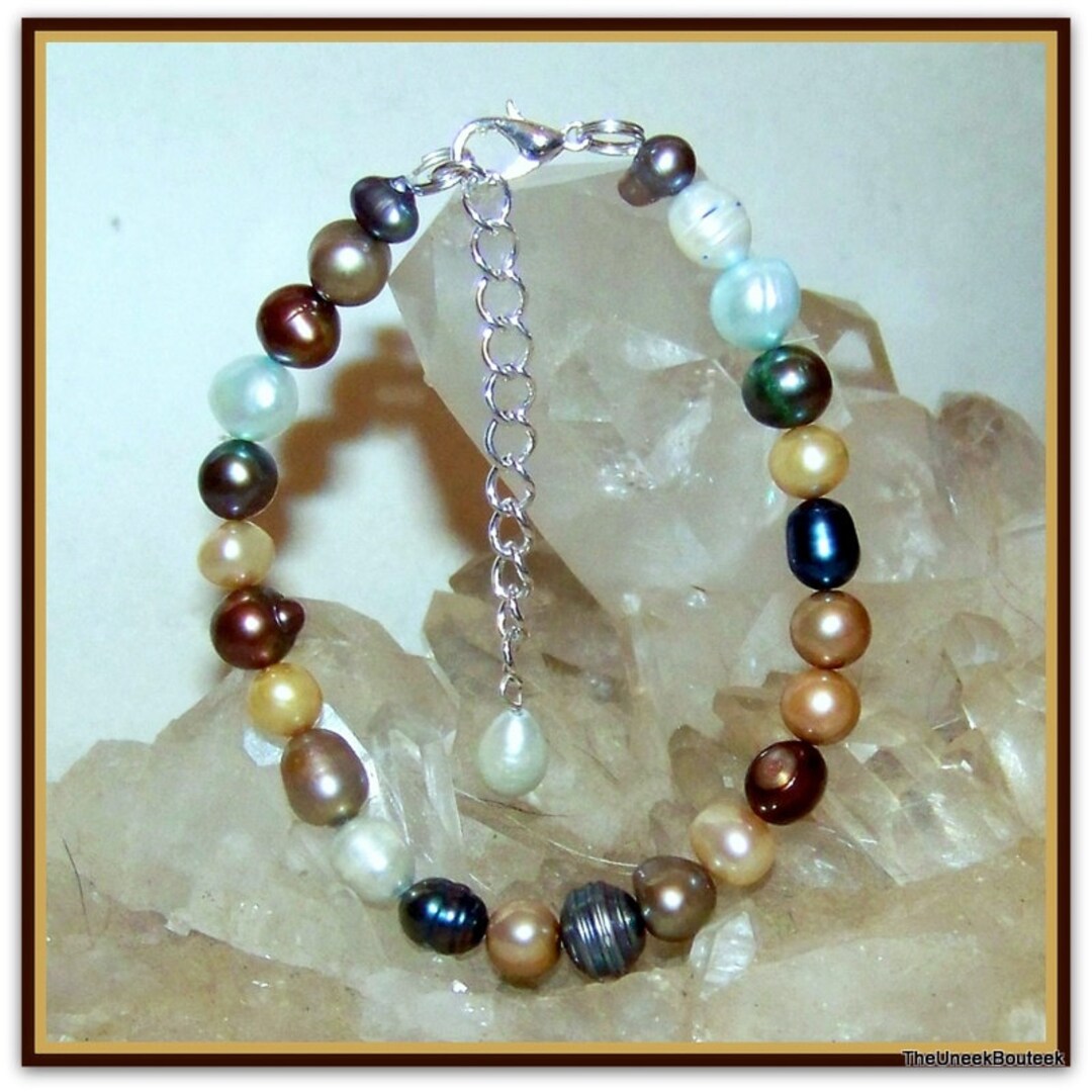 Multi Color Pearl Extendable Bracelet -colorful Freshwater Pearl ...