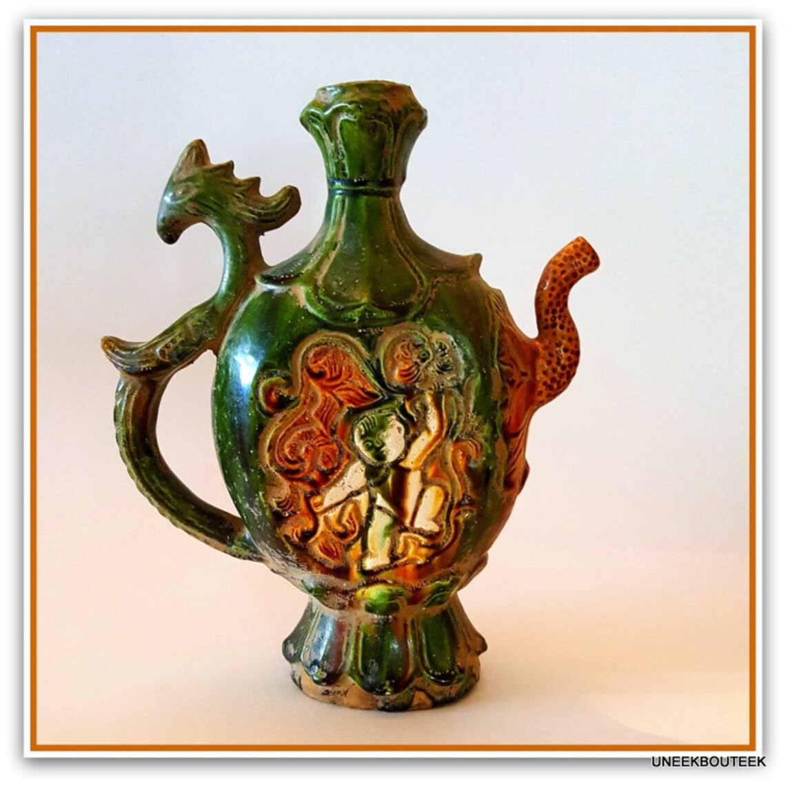 Antique Chinese Painted Pottery Dragon Handle Ewer Pitcher Tea Pot ...