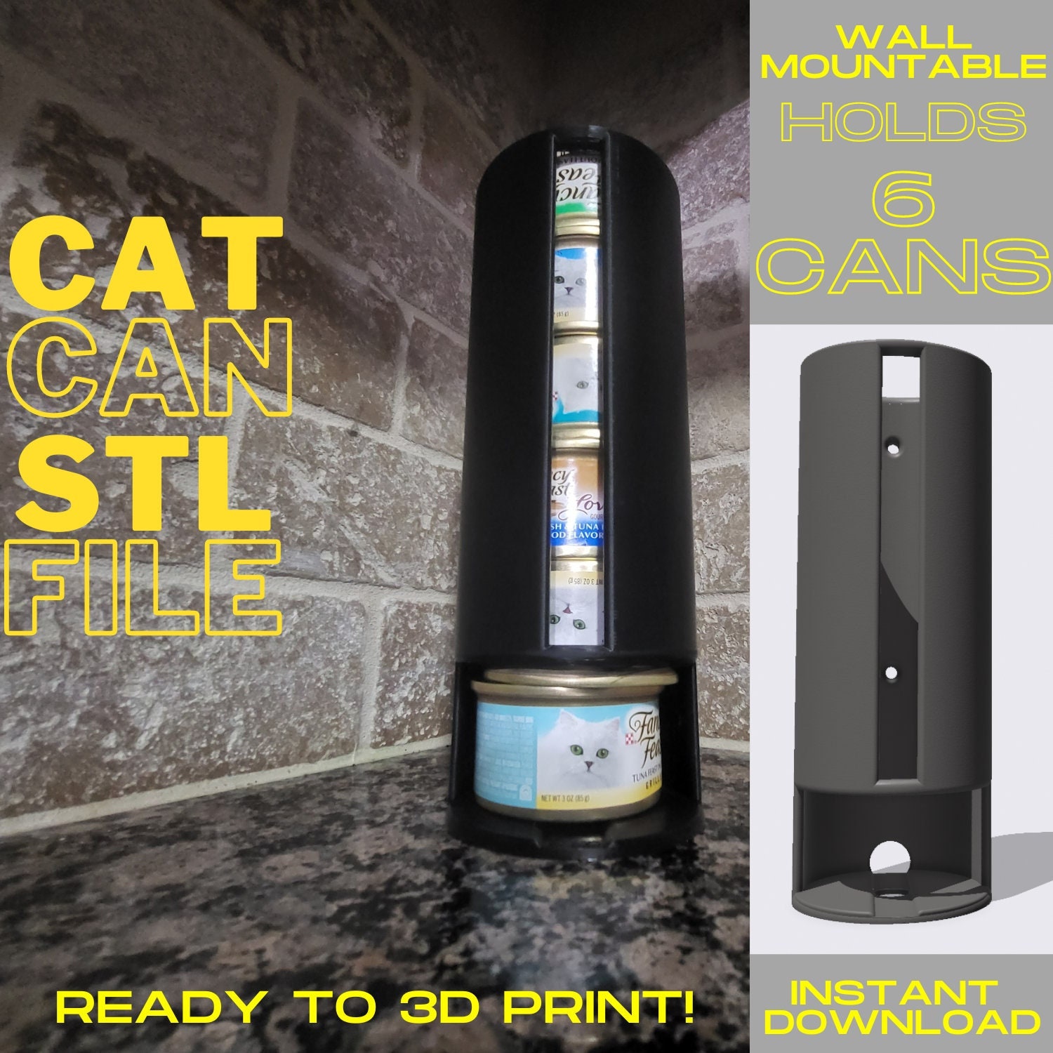 3D Printed STL Cat Food Can Holder Wall Mountable - Etsy