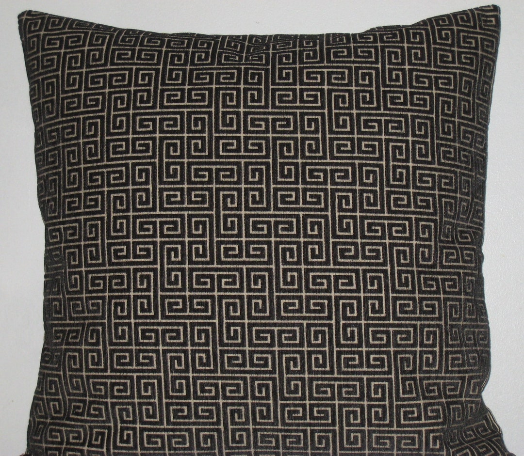 Greek Key Decorative Pillow Cover-24"x24" in Chenille Woven Linen ...