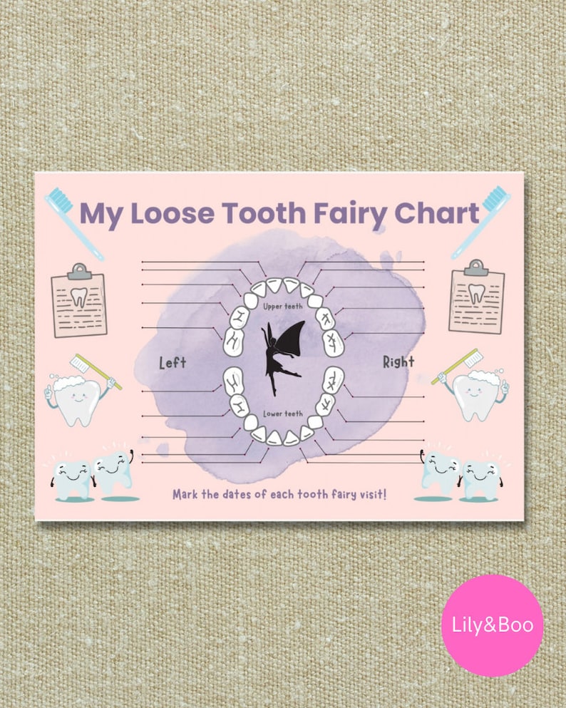 Lost Tooth Chart Digital File INSTANT DOWNLOAD Light Pink - Etsy UK