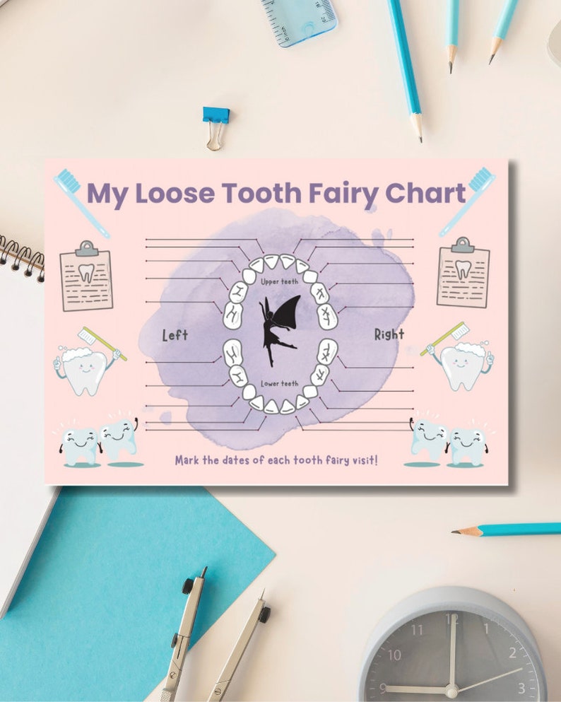 Lost Tooth Chart, Digital File, INSTANT DOWNLOAD- Light Pink Background ...