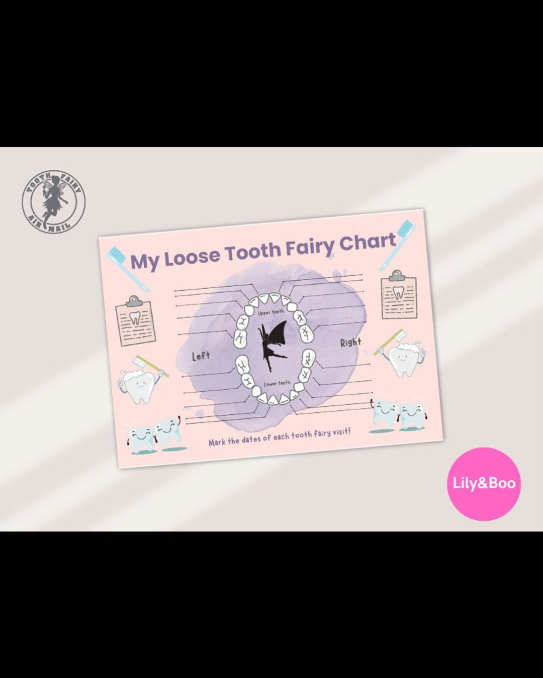 Lost Tooth Chart, Digital File, INSTANT DOWNLOAD- Light Pink Background ...