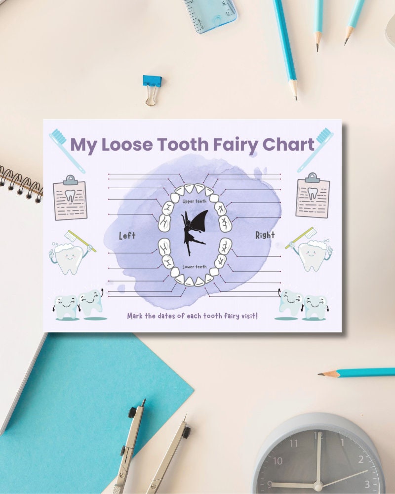 Lost Tooth Chart, Digital File, INSTANT DOWNLOAD- Light Blue Background ...