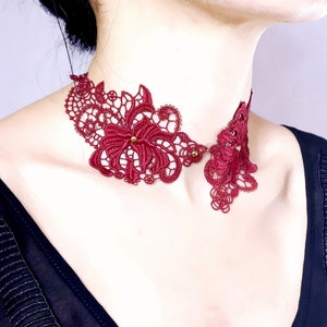 SALE gothic dark red lace choker necklace statement | Etsy
