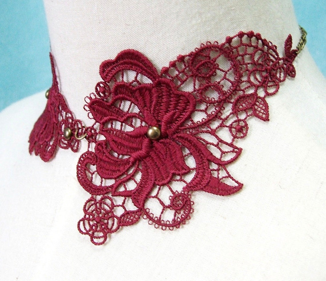 SALE gothic dark red lace choker necklace statement | Etsy