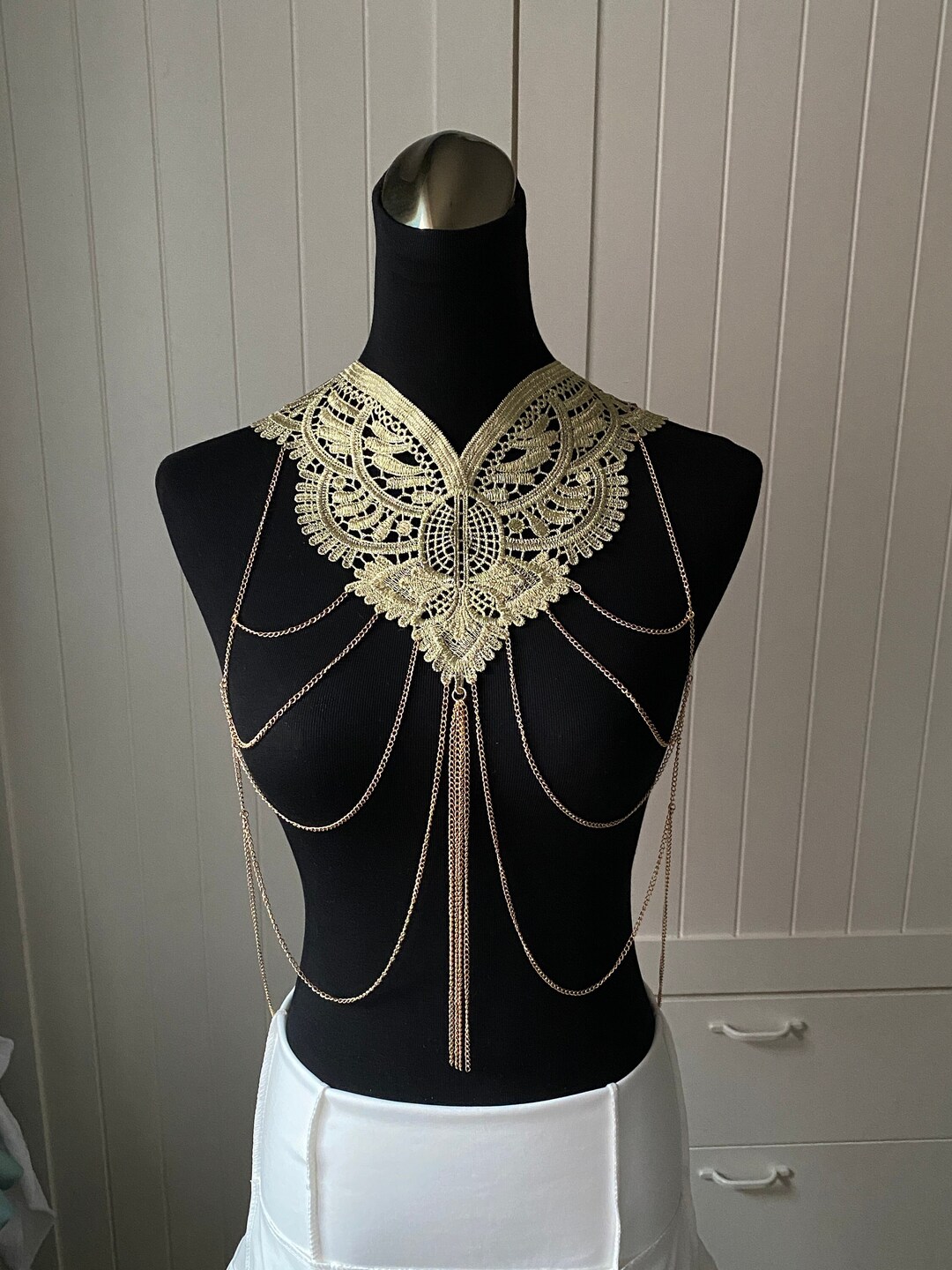 Large Gold Lace Collar Necklace Body Chain / Art Deco Boho - Etsy