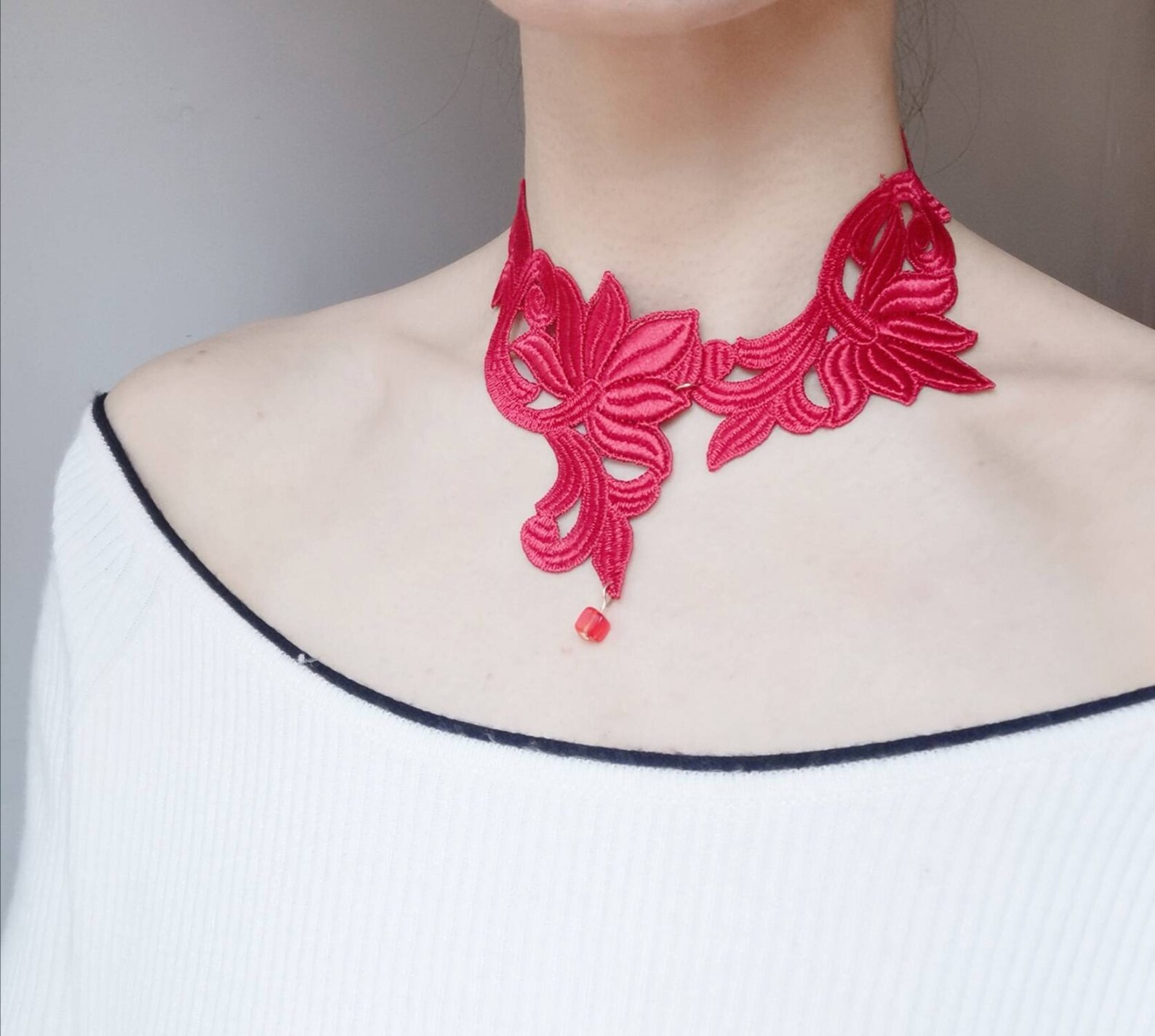 SALE gothic dark red lace choker necklace statement | Etsy