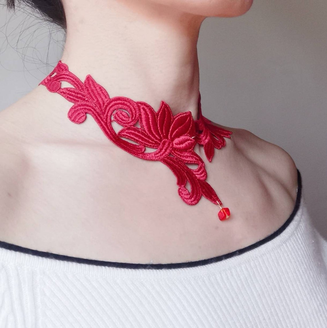 SALE gothic dark red lace choker necklace statement | Etsy