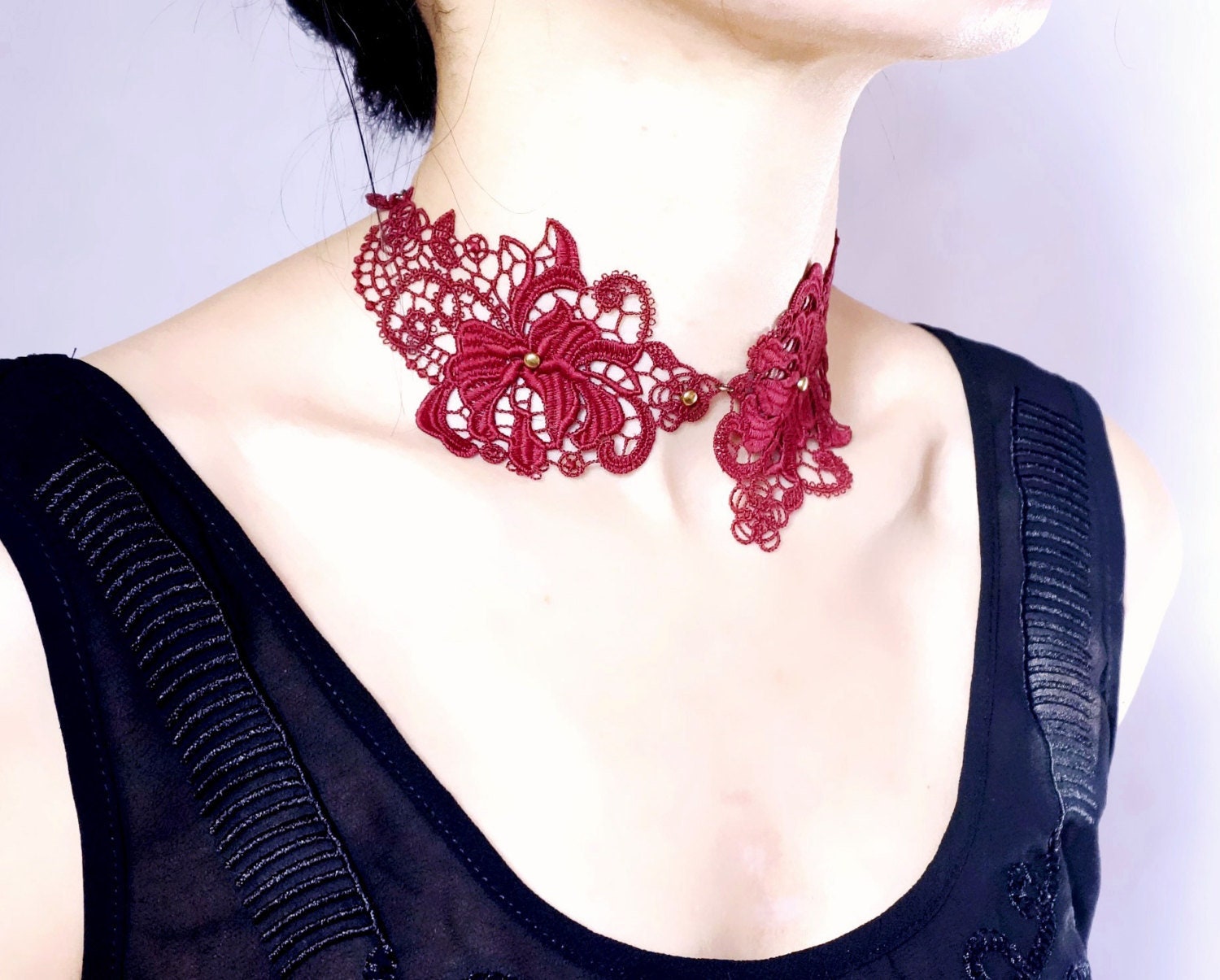 SALE gothic dark red lace choker necklace statement | Etsy