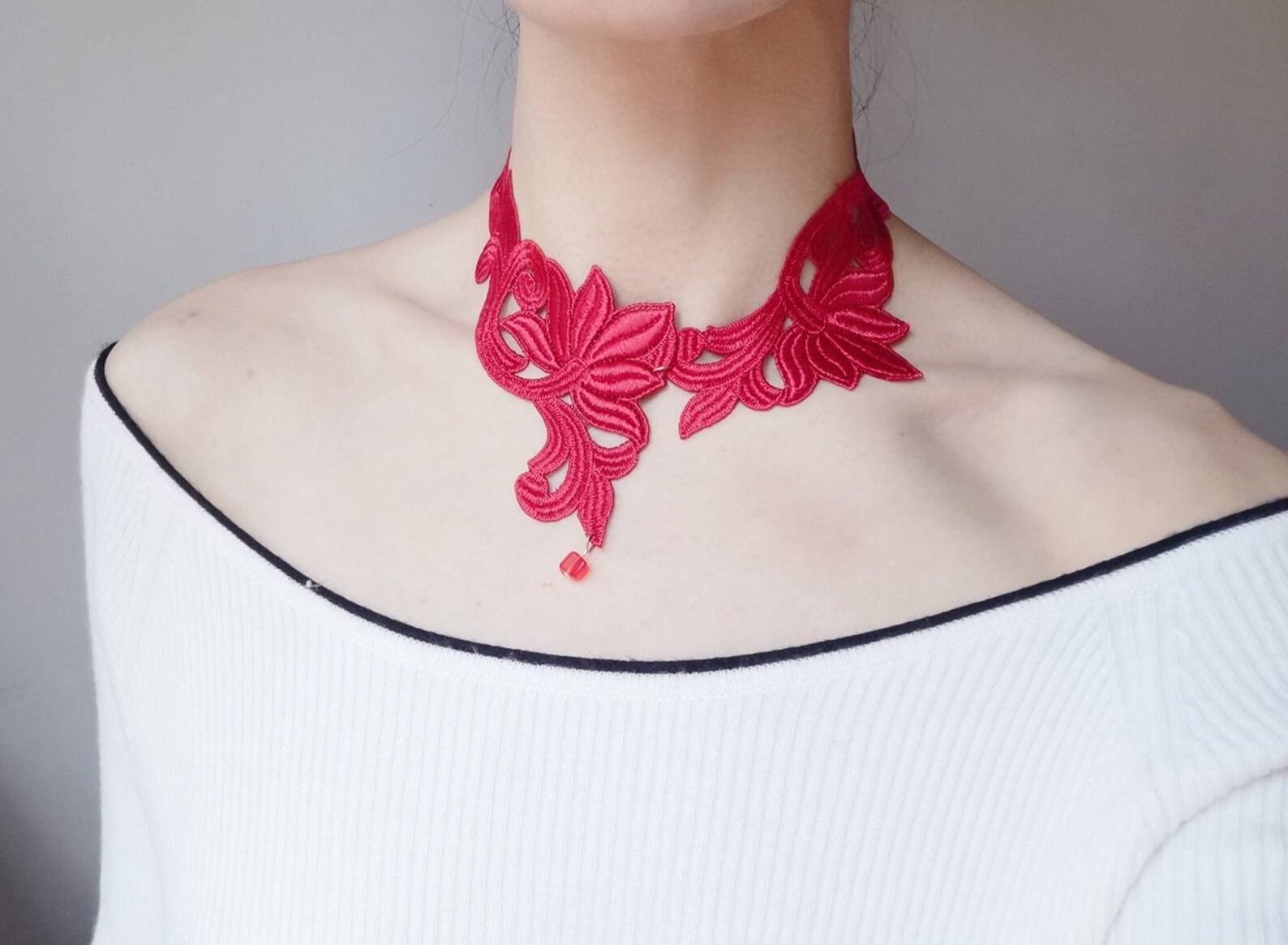 SALE gothic dark red lace choker necklace statement | Etsy