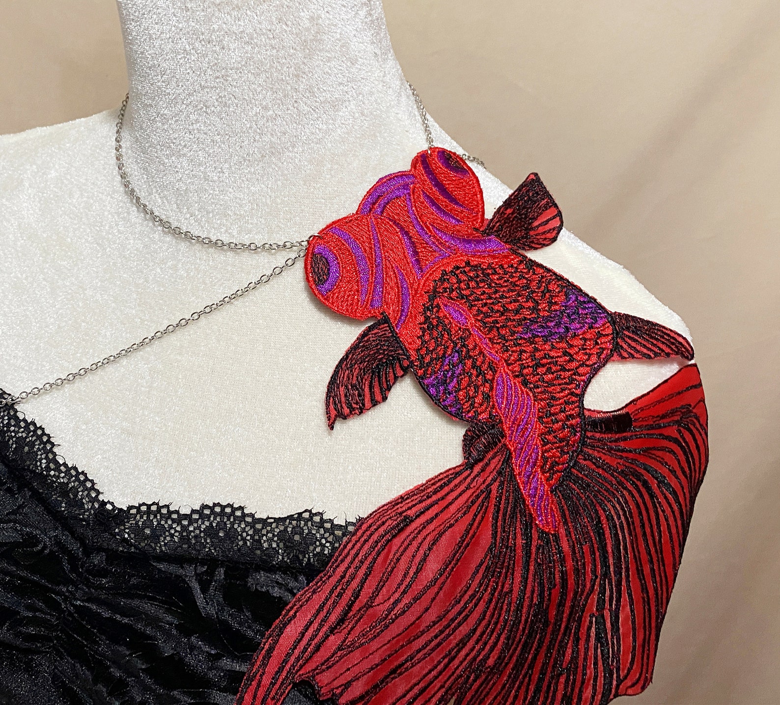 Black Red Golden Fish Lace Shoulder Piece Silver Body Chain / - Etsy