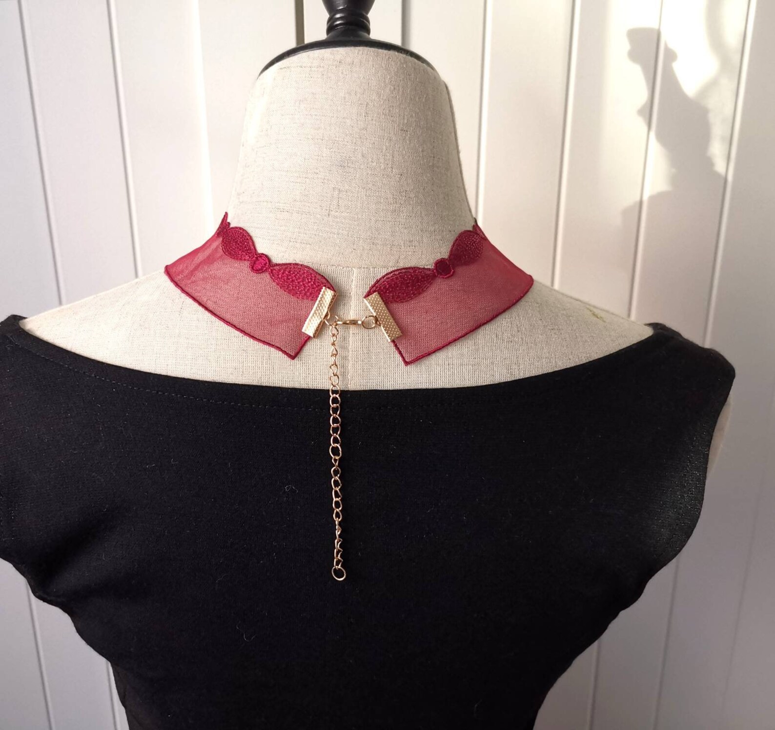 Vintage Pearl Charm Red Lace Choker Burgundy Floral Sheer Lace | Etsy