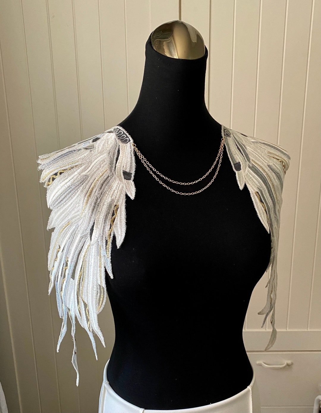 Large White Gold Lace Shoulder Wings Epaulettes Cape Body Jewelry ...