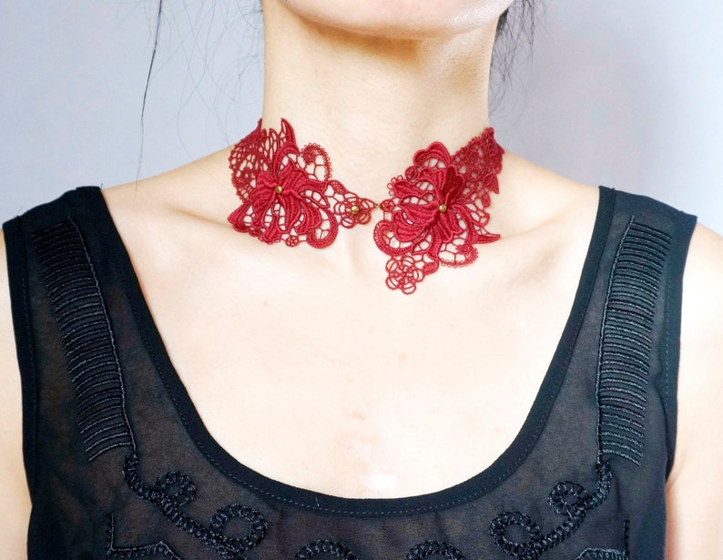 SALE gothic dark red lace choker necklace statement | Etsy