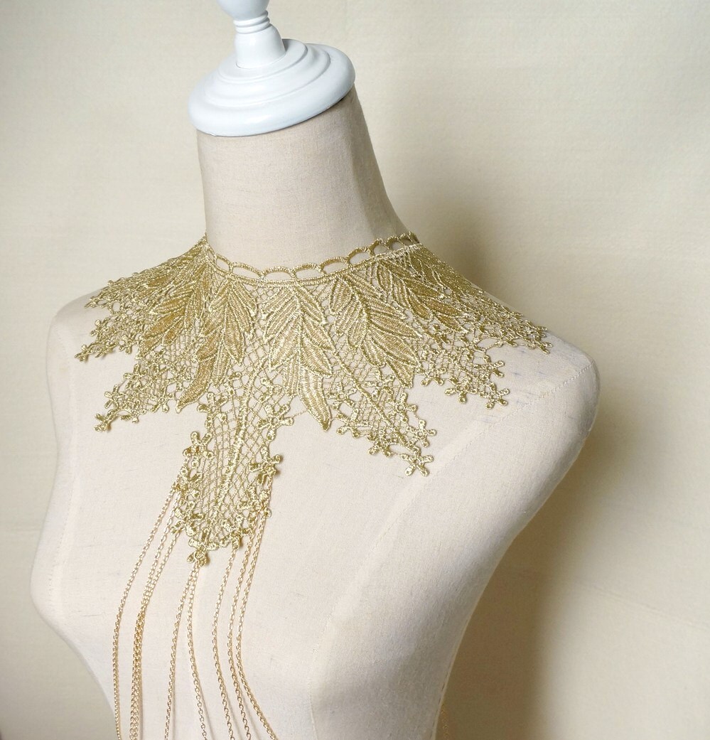 SALE Large Golden Lace Chain Beaded Bib Gold Chain Body - Etsy