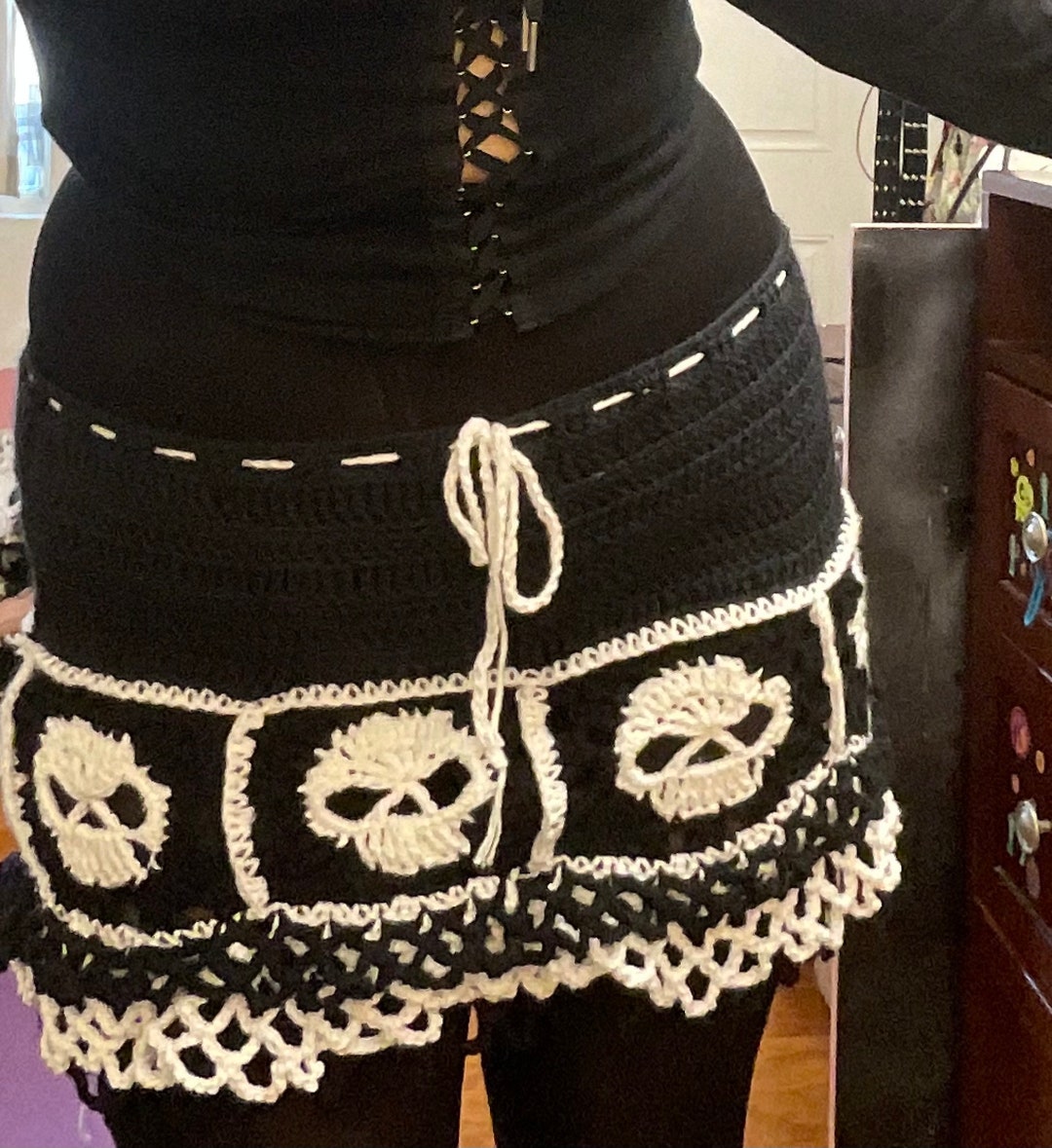 Crochet Skull Skirt Granny Square Skull Crochet Skirt Black and White ...