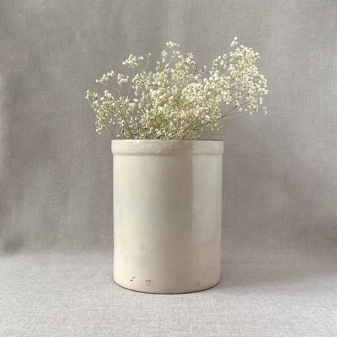 Antique Glazed Stoneware Pottery Crock Container, Tall Crockery ...