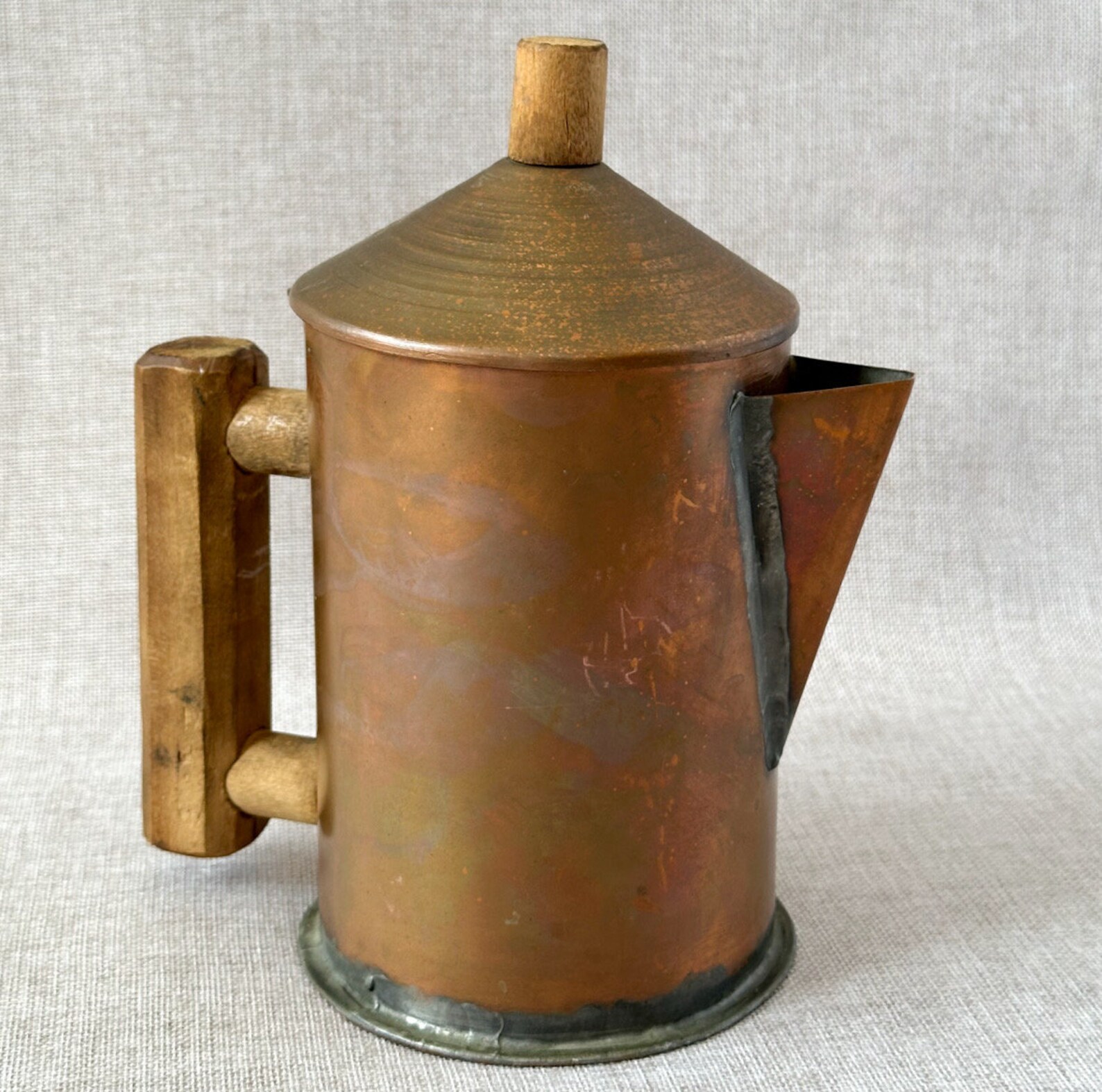 Vintage Small Copper Coffee Pot or Tea Kettle With Wooden Handle, Aged ...