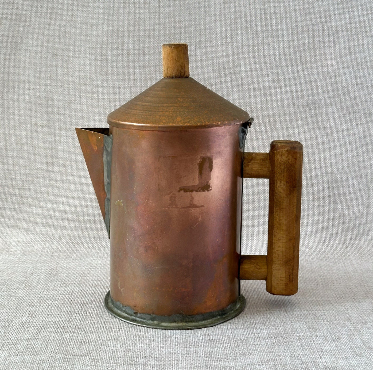 Vintage Small Copper Coffee Pot or Tea Kettle With Wooden Handle, Aged ...